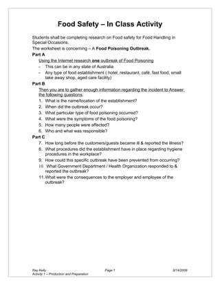 Food Safety Worksheets For Students