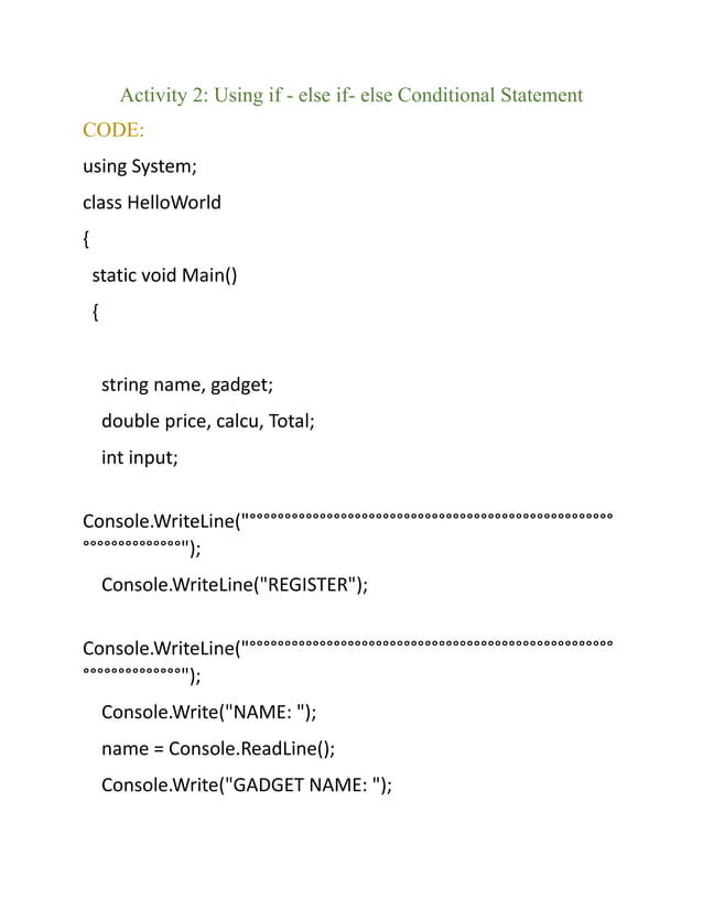 Activity 2 Using If Else If Else Conditional Statementdocx