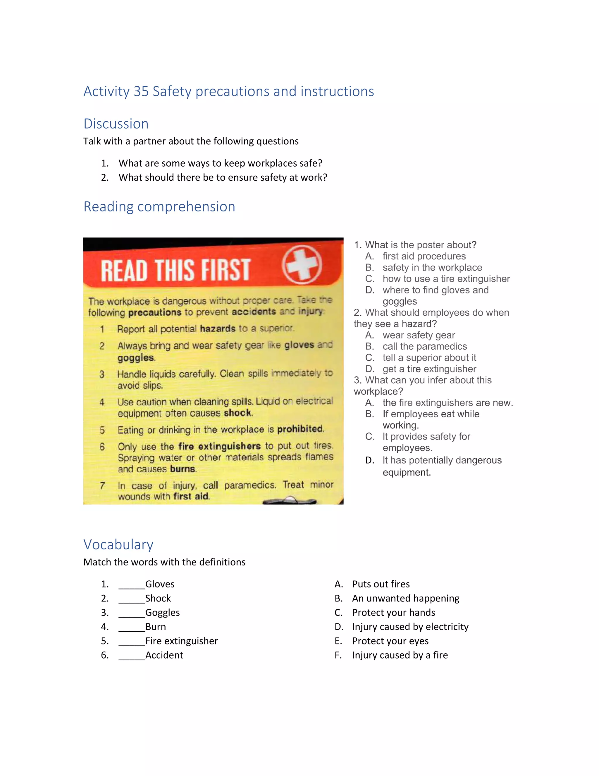 Activity 35 safety precautions and instructions | PDF