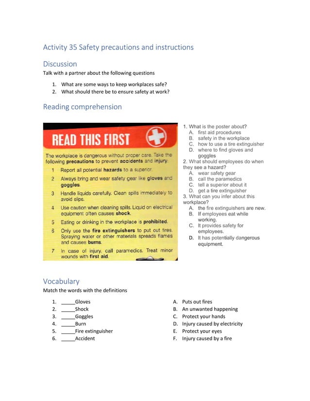 Activity 35 safety precautions and instructions | PDF
