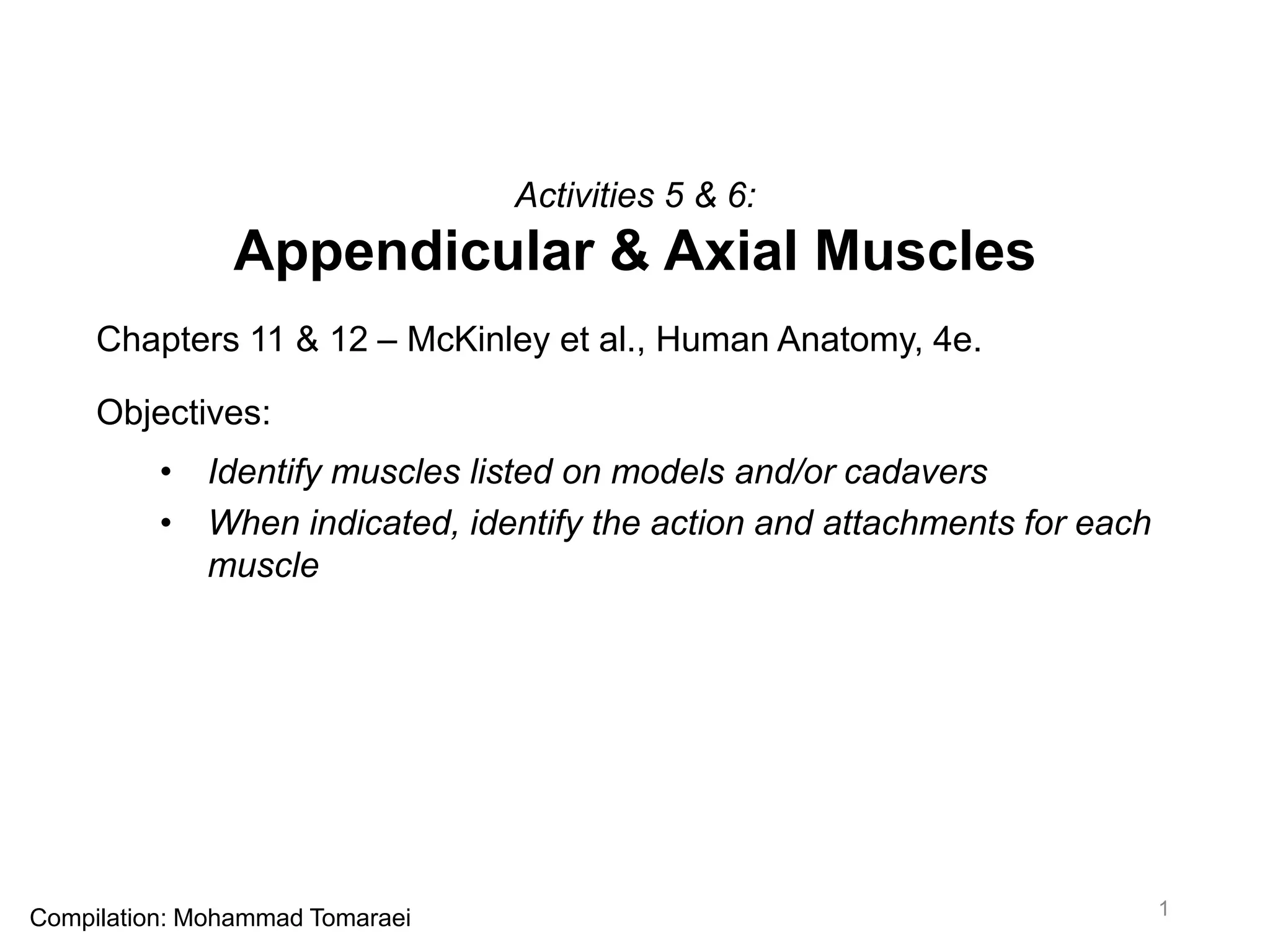 Activities 5/6 - Appendicular & Axial Muscles | PPT