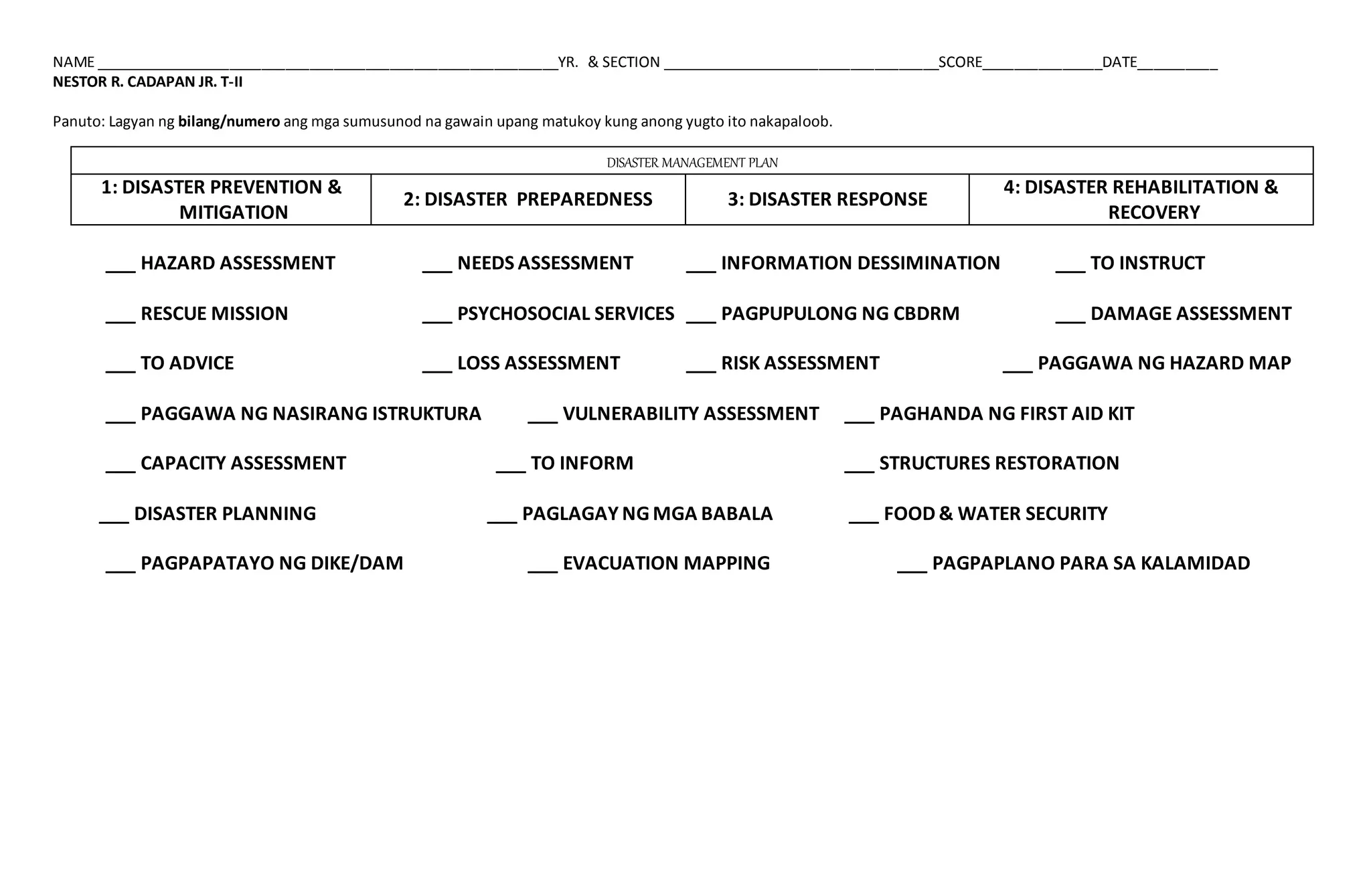 Activity 8 k.i disaster management plan | PPT