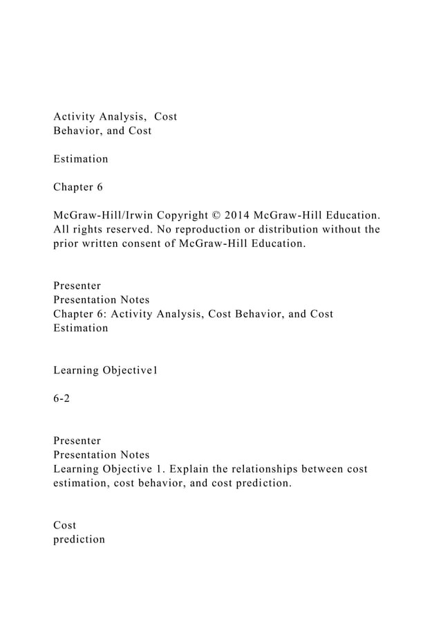 Activity Analysis, Cost Behavior, and Cost Estimation .docx