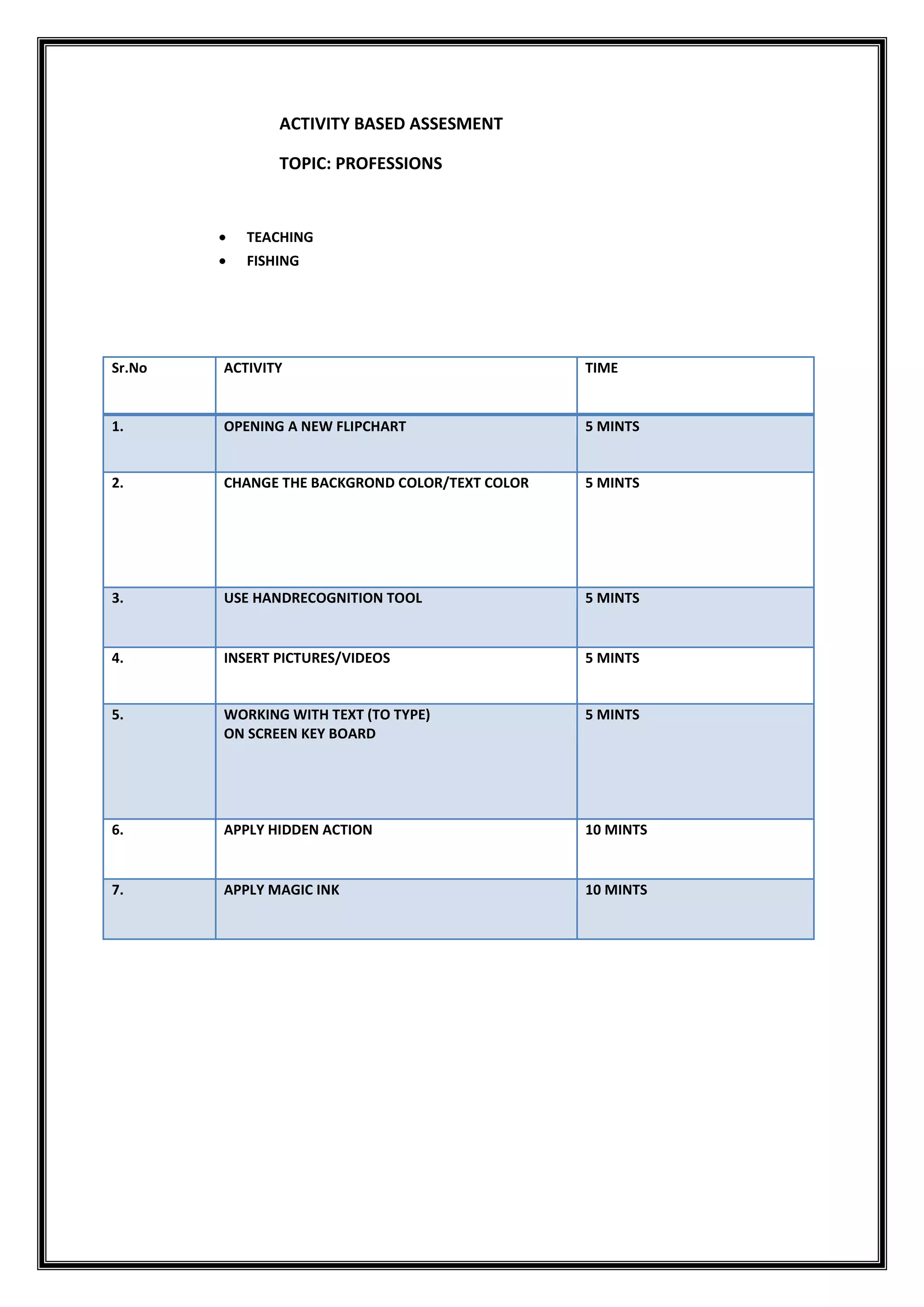 Activity based assesment | DOCX