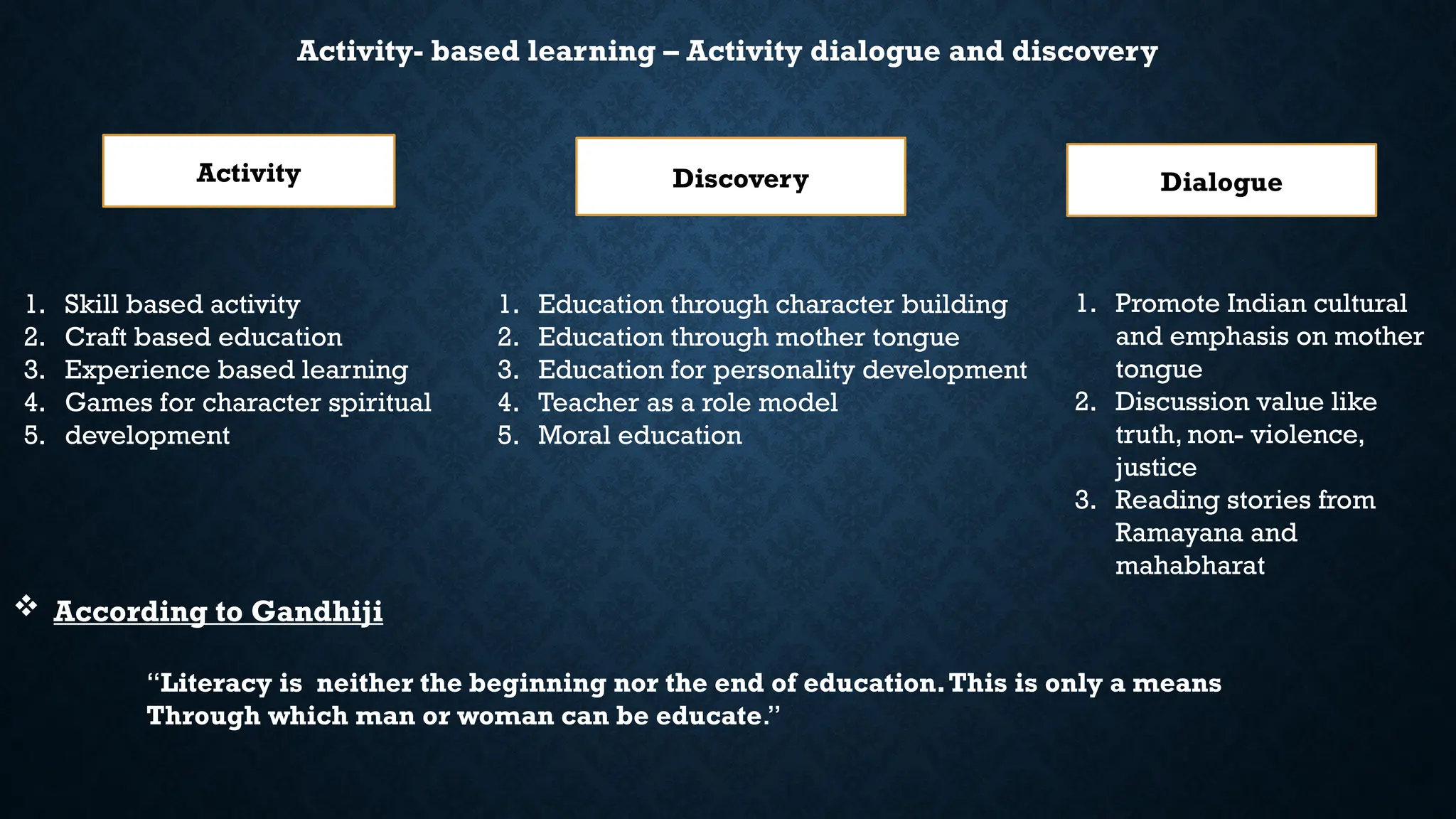 Activity based learning Mahatma Gandhi FY BE.D sem 1 | PPTX