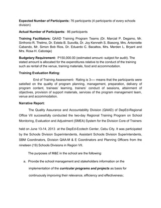 School Monitoring, Evaluation and Adjustment (SMEA): Activity ...