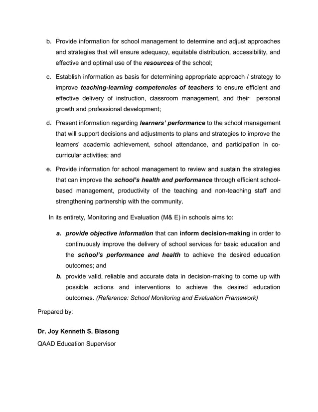School Monitoring, Evaluation and Adjustment (SMEA): Activity ...