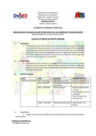 Clean Up Drive Activity Design