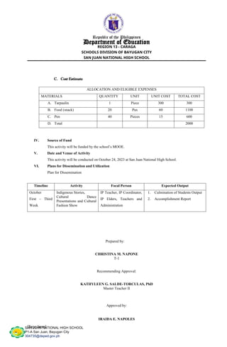 Activity Design Proposal for Indigenous Culture Appreciation at San ...