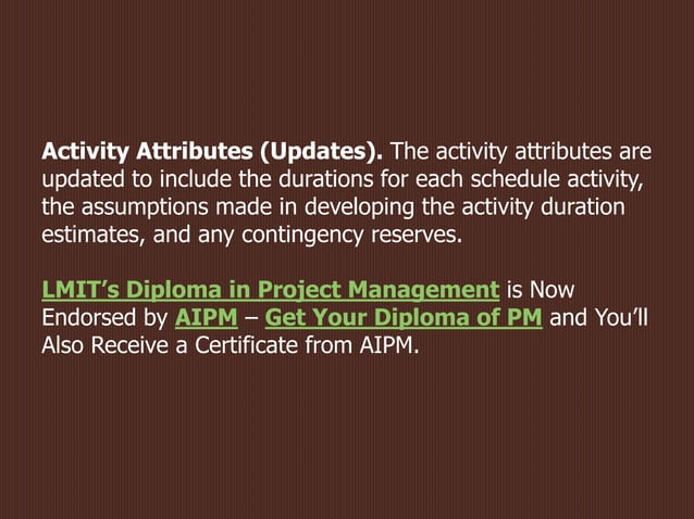 Cert IV Project Management - Activity Duration Estimating (Tools and ...