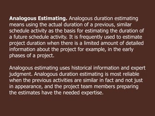 Cert IV Project Management - Activity Duration Estimating (Tools and ...