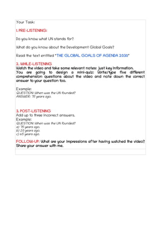 GEO Activities: 17 SUSTAINABLE DEVELOPMENT GOALS | PDF