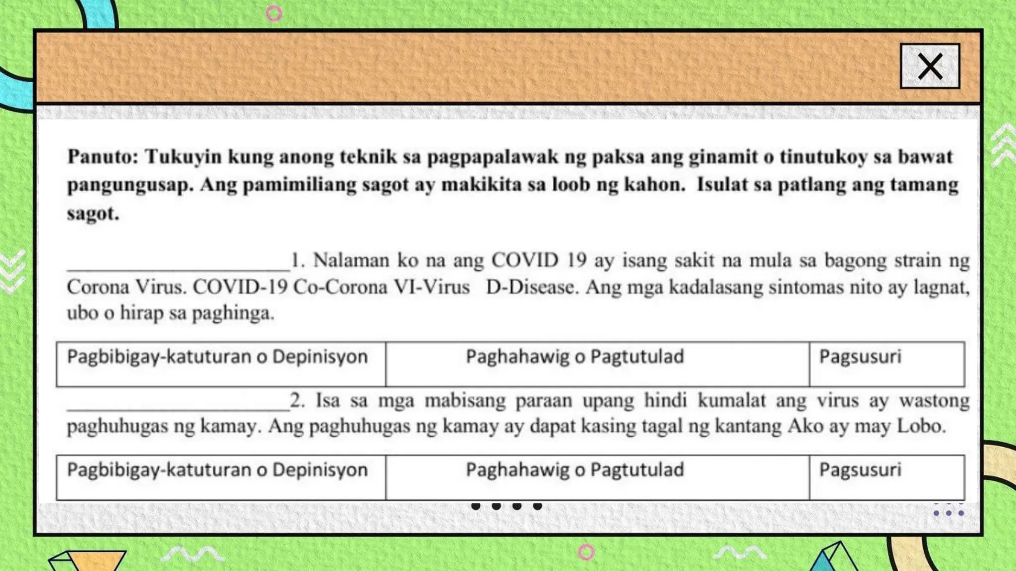 Activity Filipino sa Pilipino Eight pptx | PPTX