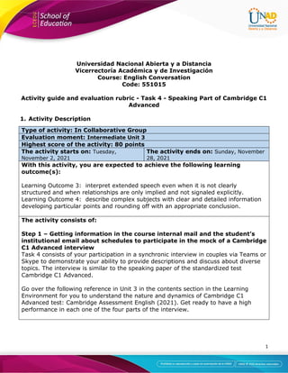 Activity guide and evaluation rubric unit 3 - task 4 - speaking part of ...