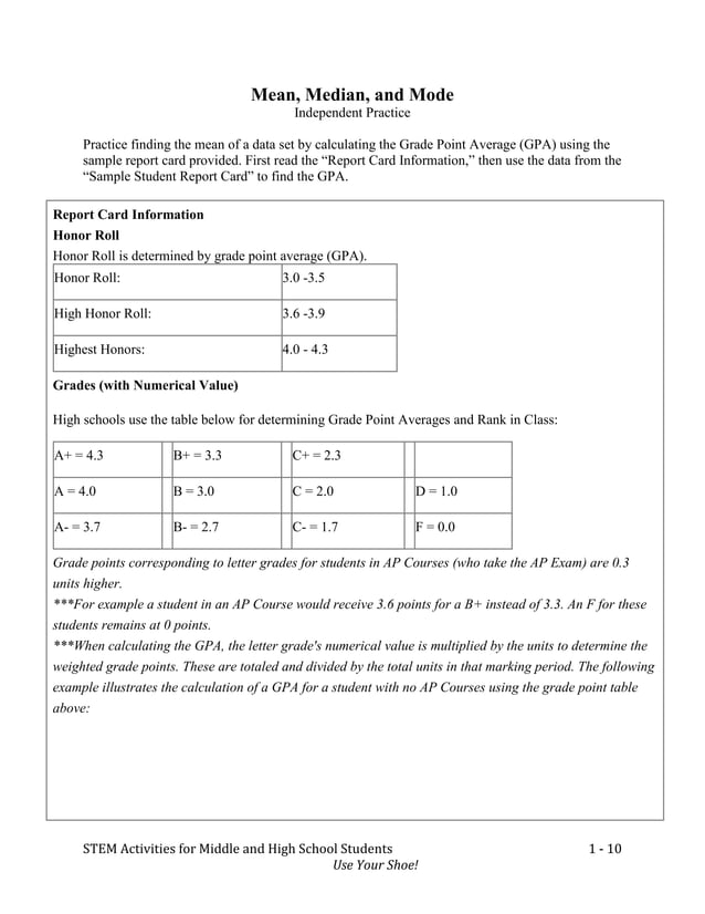 Activity in mean median mode | PDF