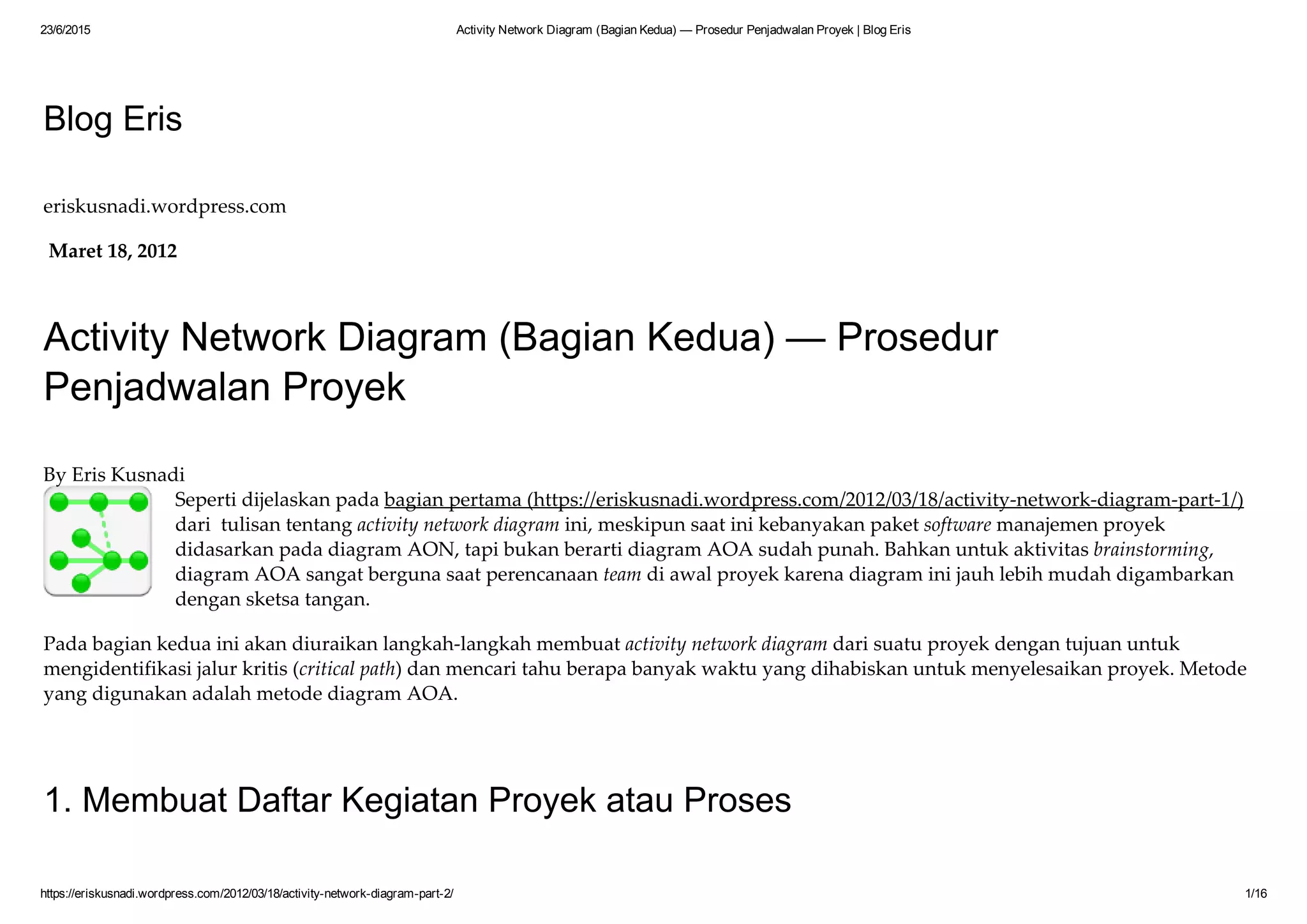 Activity network diagram (bagian kedua) — prosedur penjadwalan proyek ...