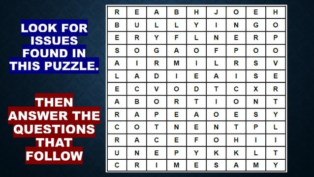 A set of activity encompassing the three different types of issues | PPTX