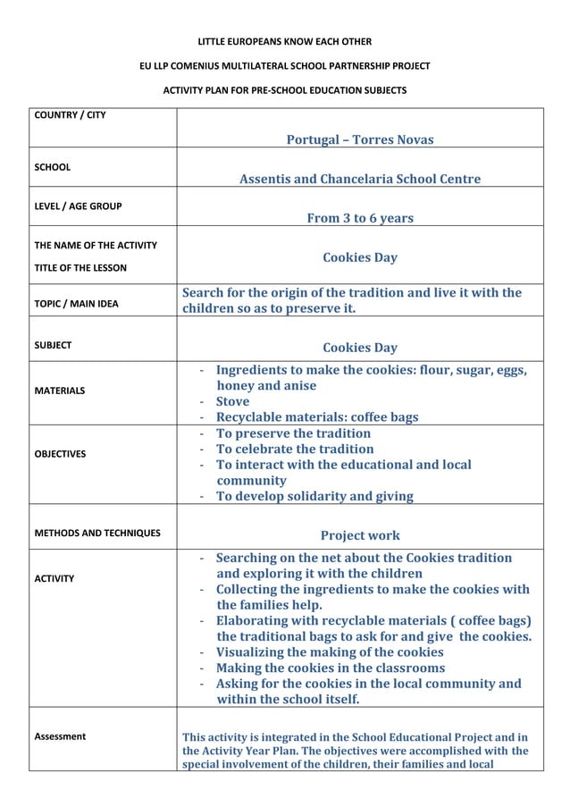 Activity plan cookies day | PDF