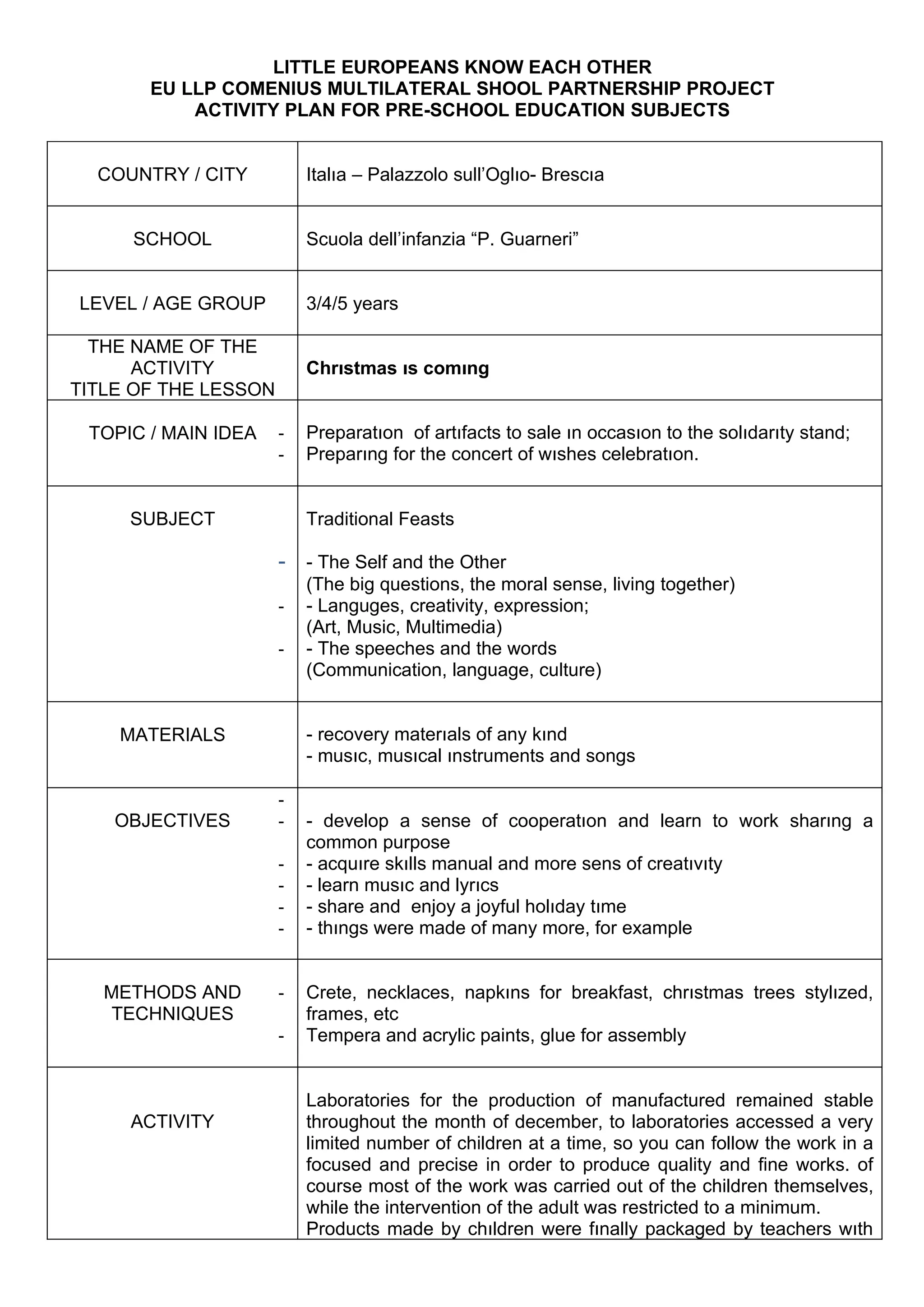 Activity plan (1)Wishes celebration | DOC