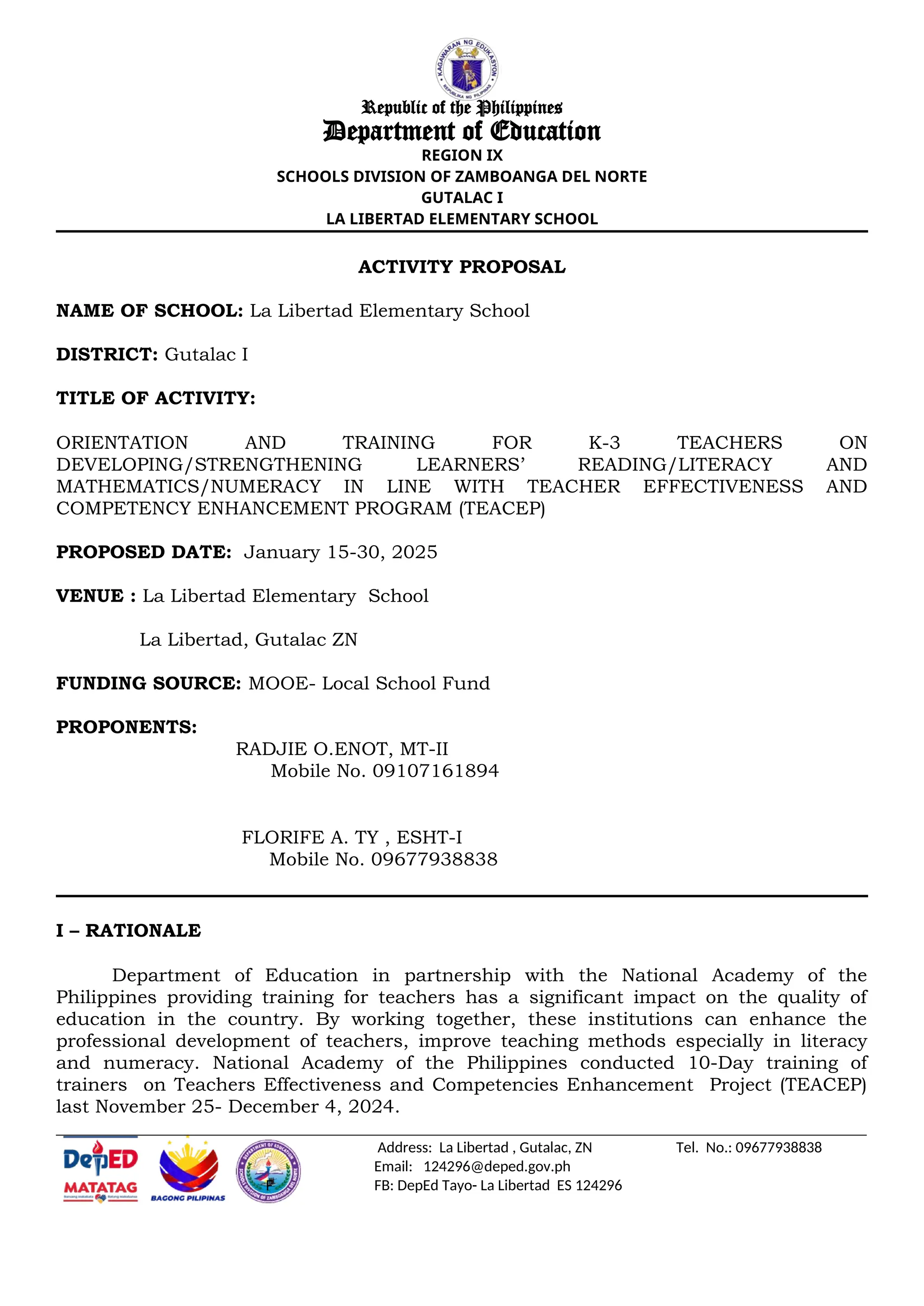 ACTIVITY PROPOSAL TEACHER EFFECTIVENESS AND COMPETENCIES ENHANCEMENT ...