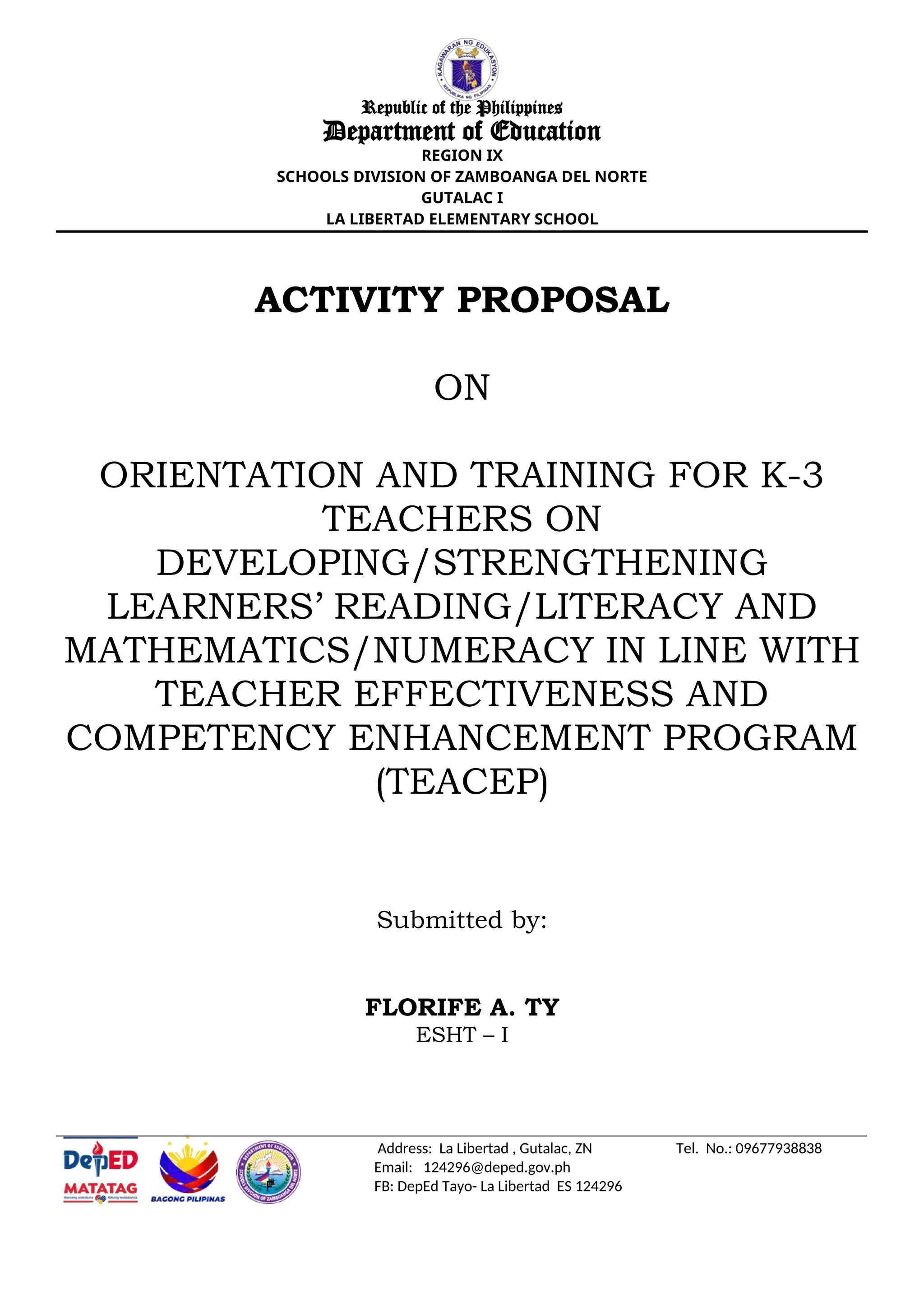 ACTIVITY PROPOSAL TEACHER EFFECTIVENESS AND COMPETENCIES ENHANCEMENT ...