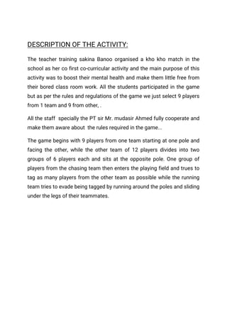 Activity report on different types of games and sports | PDF