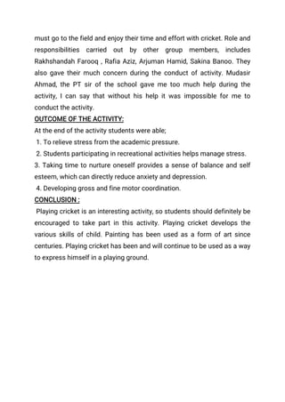 Activity report on different types of games and sports | PDF