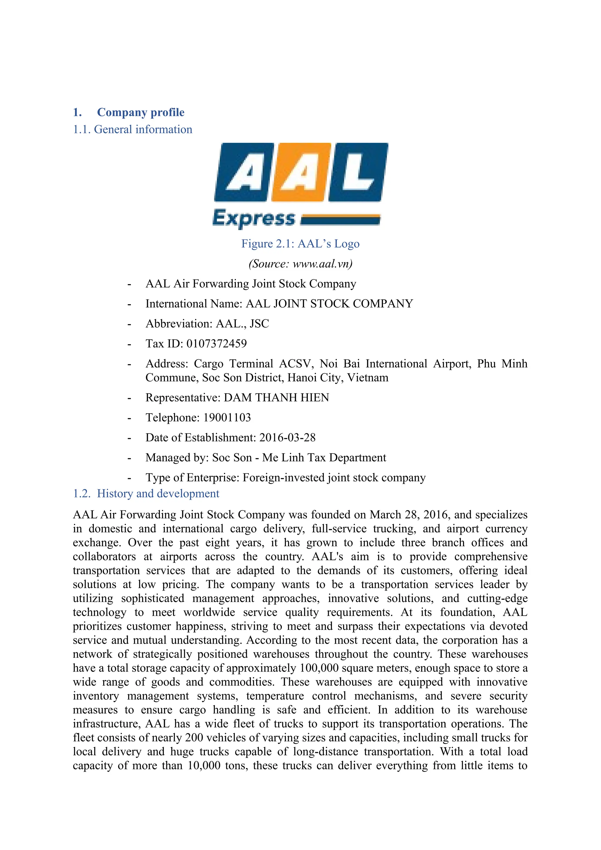 ACTIVITY REPORT OF AAL- Air Freight Forwarding Joint Stock Company | PDF