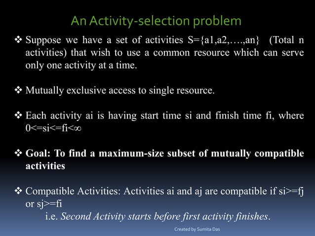 Activity Selection Problem Ppt