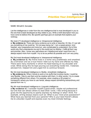 Activity Sheet: Prioritize Your Intelligence | DOC | Games and Puzzles ...