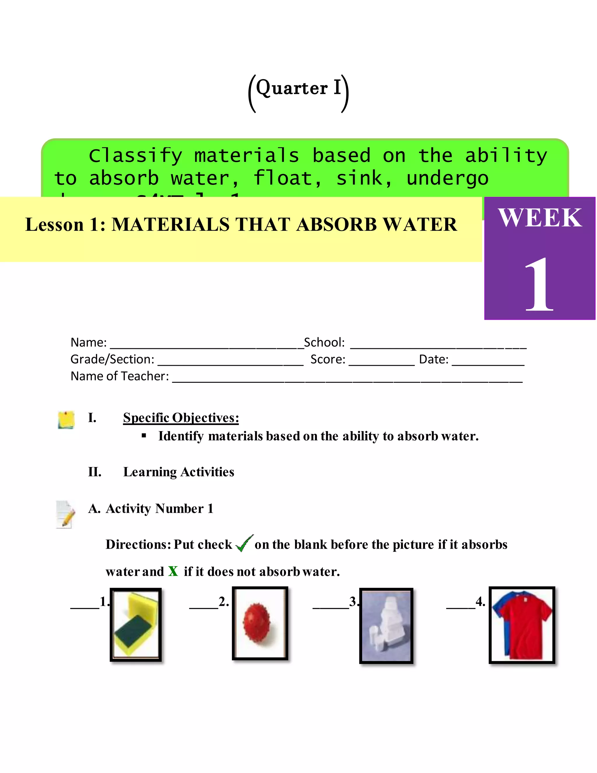 Activity sheets in science | DOCX