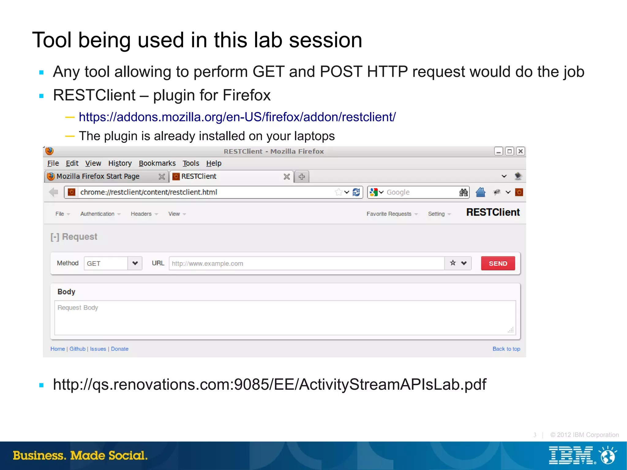 IBM Connections Activity Stream APIs - Lab Dec 2012 | PPT