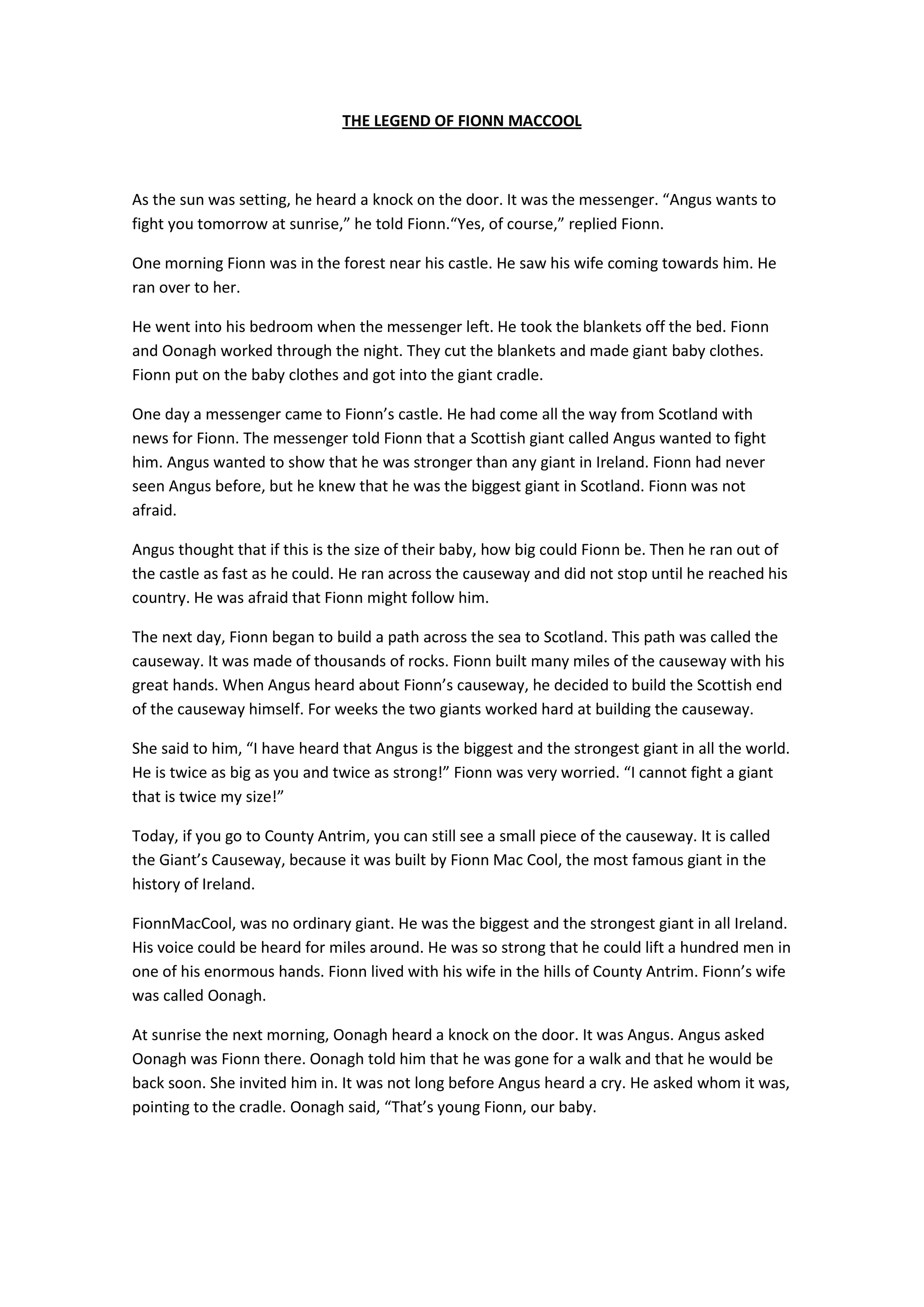 Activity The legend of Fionn MacCool | DOCX