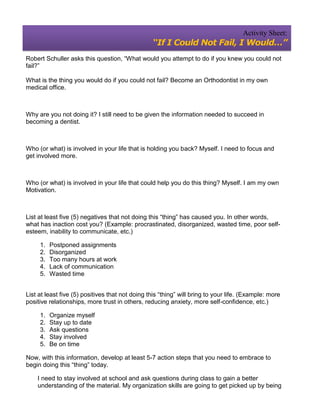 Activityy if i could not fail | DOCX | Medical Health