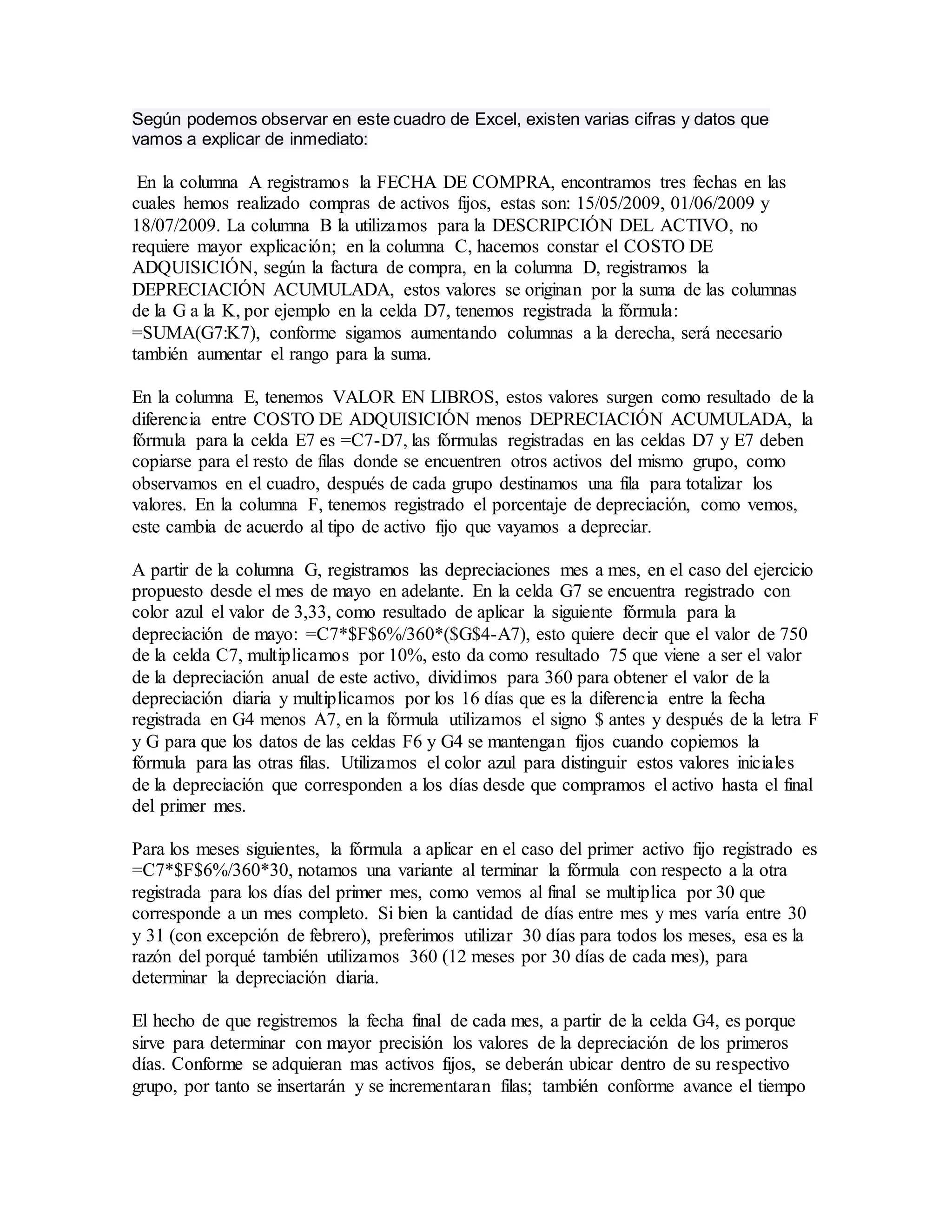 Activos fijos depreciacion y registro excel | DOCX