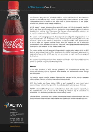Actiw Intralogistics - Coca-Cola Case Study | PDF | Logistics | Business