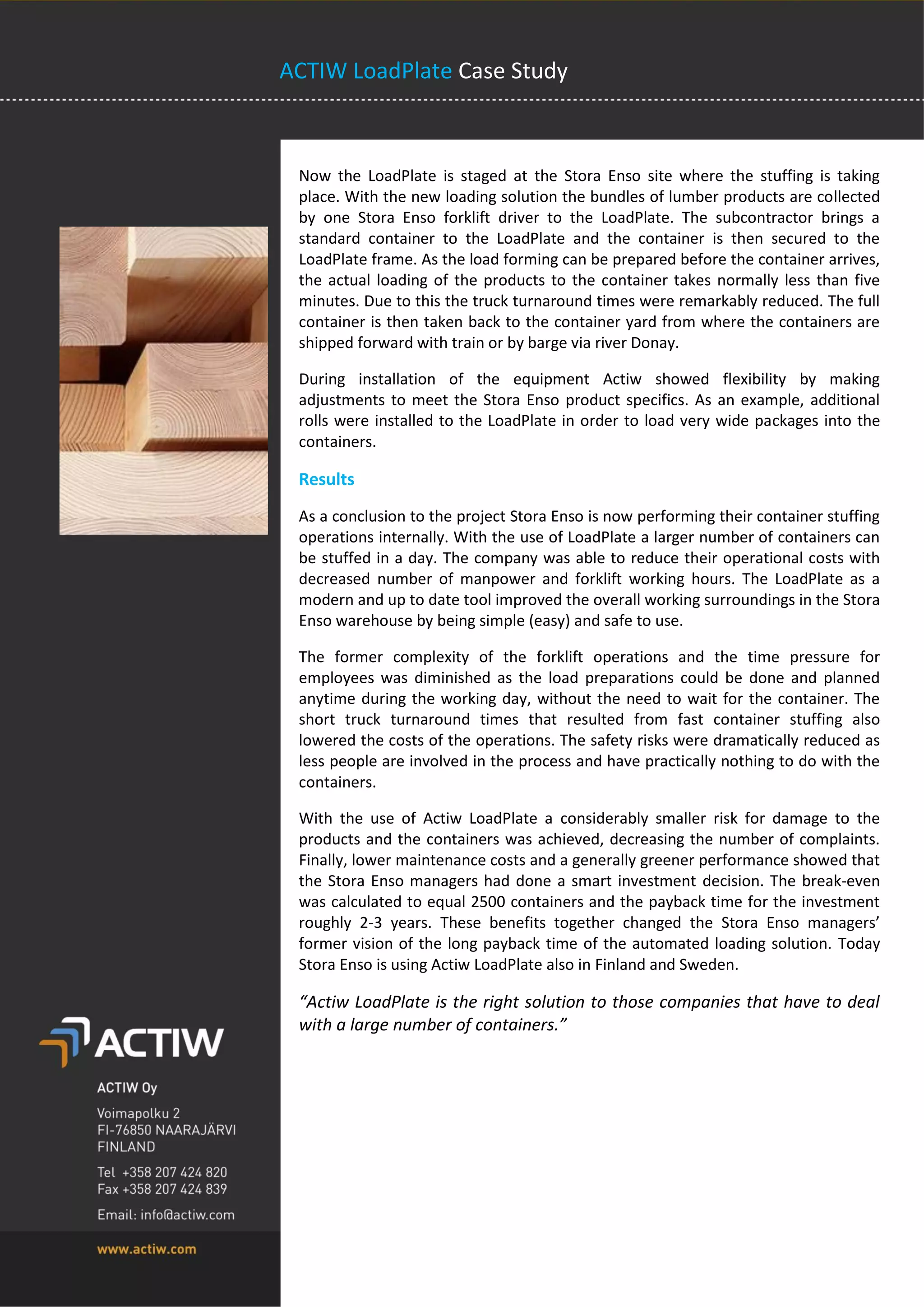 Timber/Lumber/Forest Products container loading - Actiw LoadPlate ...