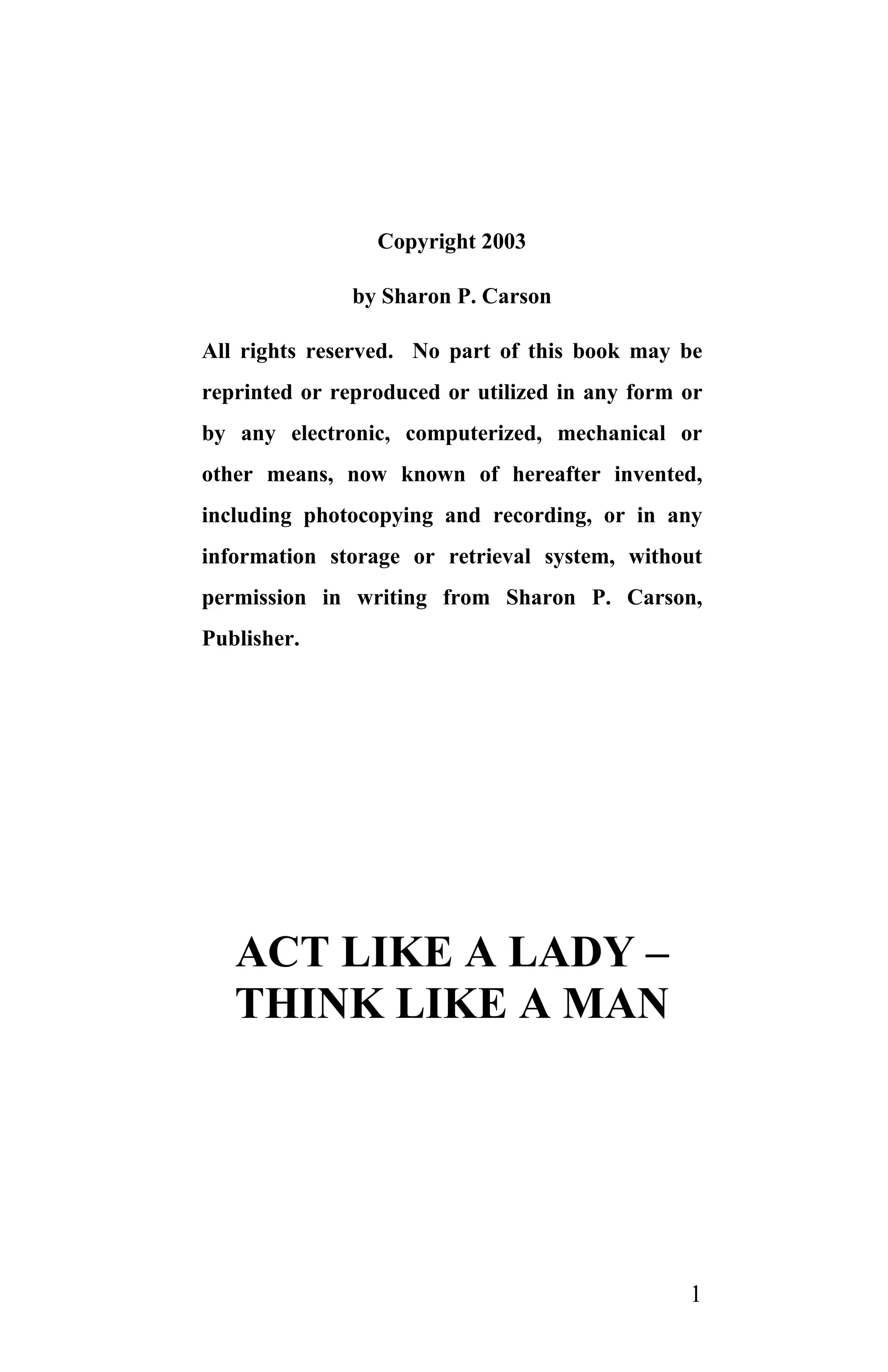 Act Like A Lady Think Like A Man Book