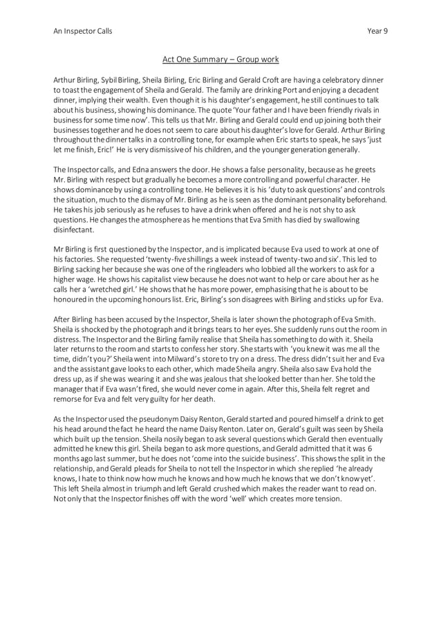 Act one summary – group work summary | PDF
