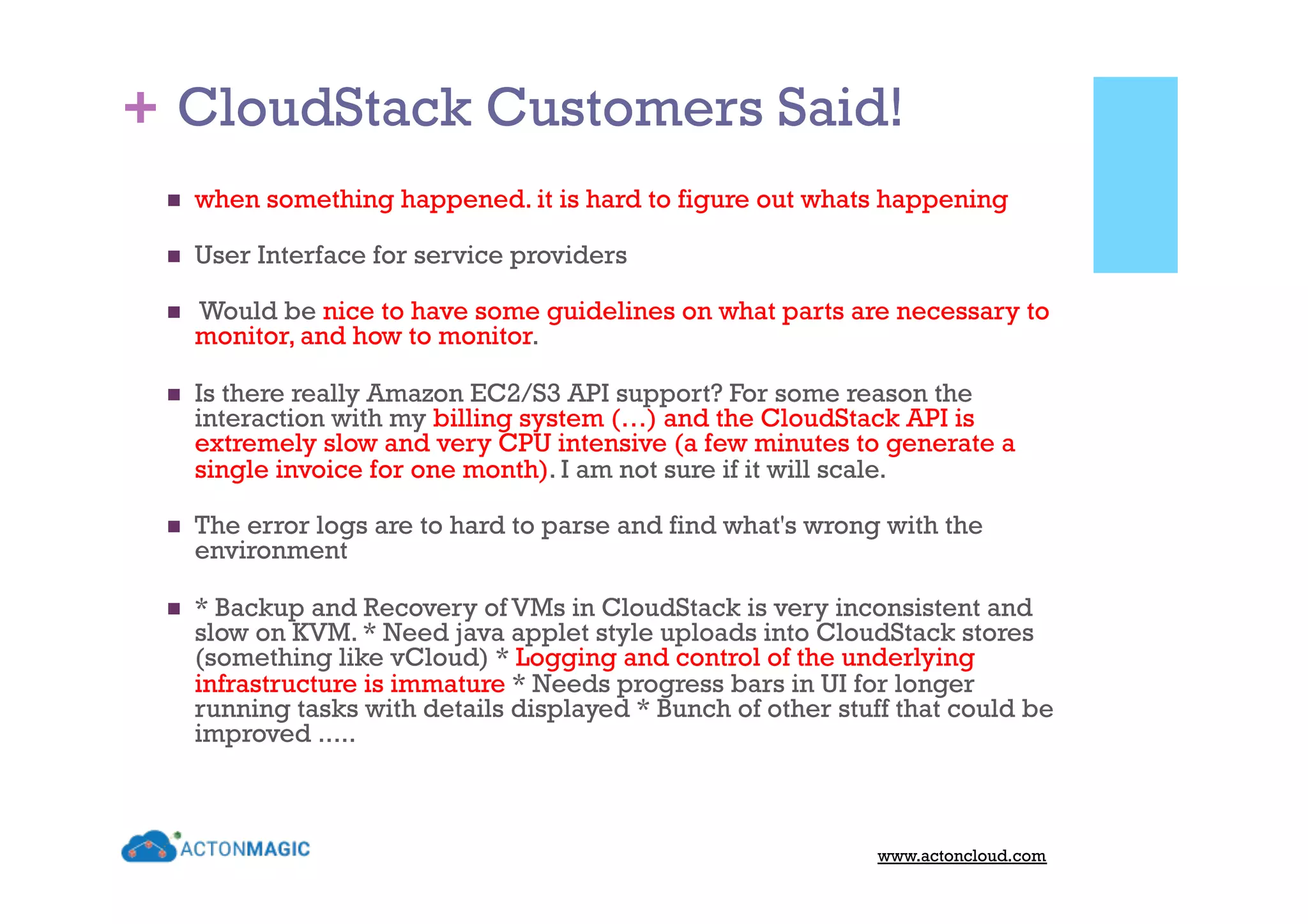 Prescriptive Analytics For Apache Cloudstack by ActOnMagic | PDF