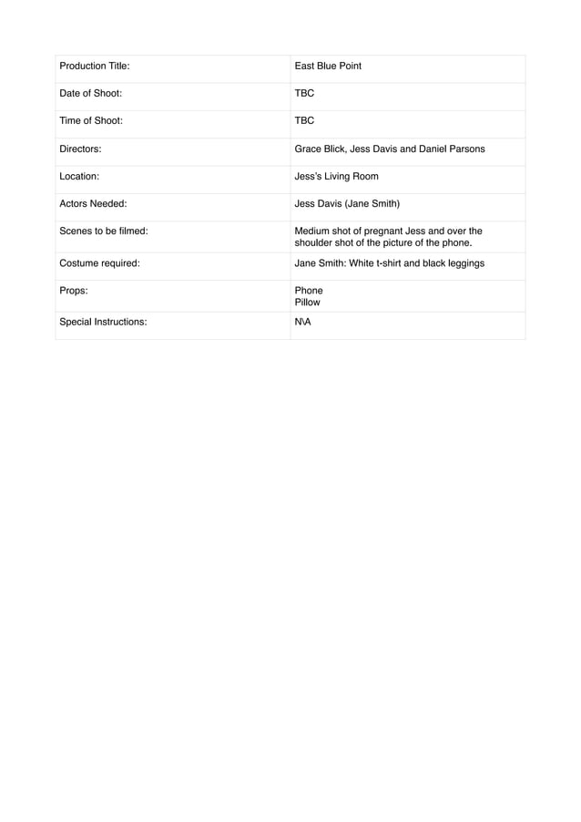 Actor call sheet | PDF