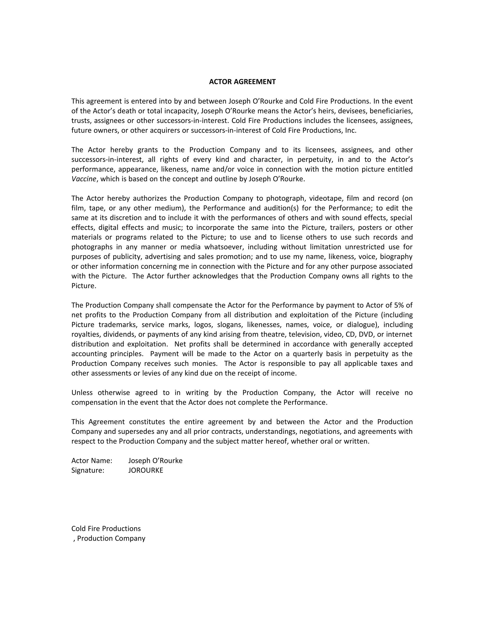 Actor agreement | DOC | Theater | Fine Art