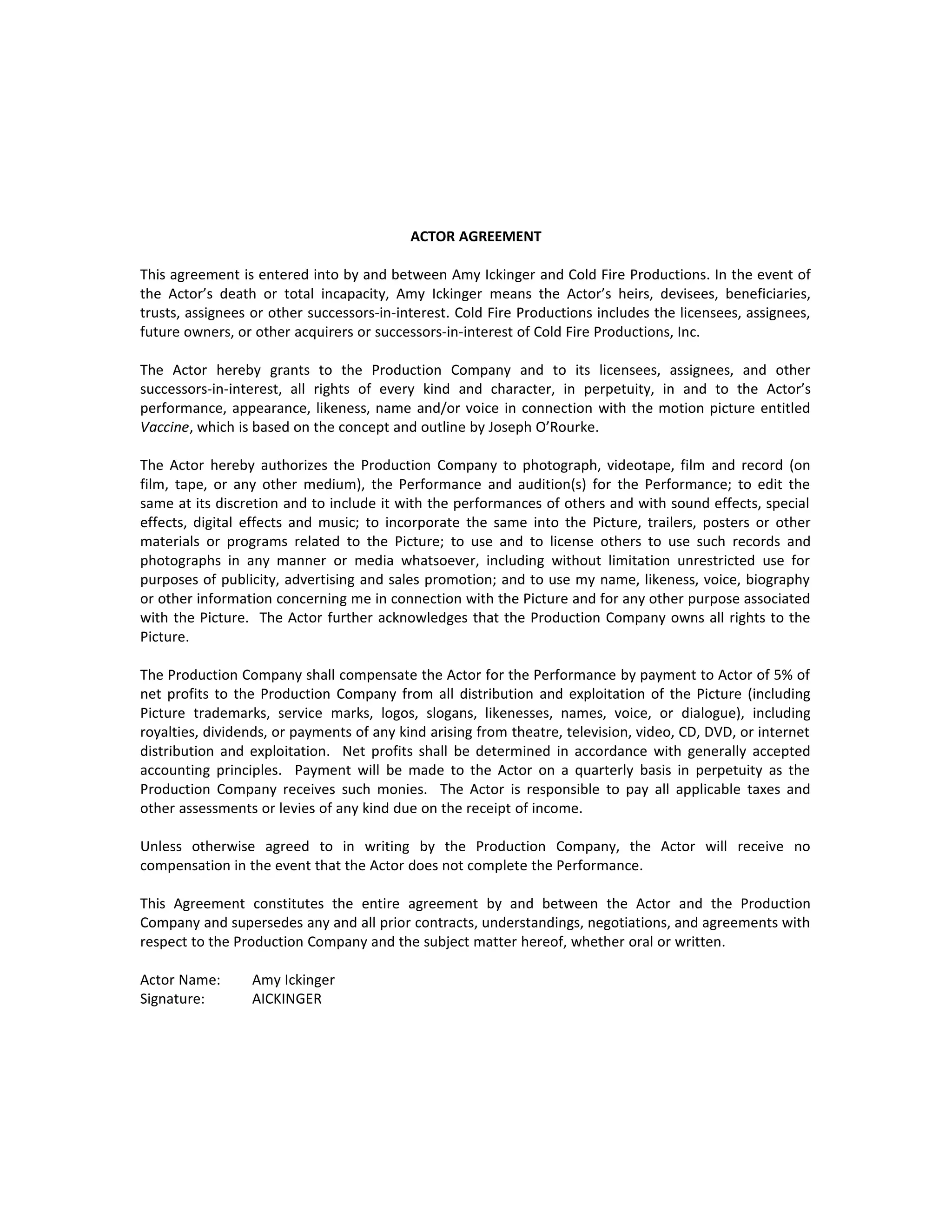 Actor agreement | DOC | Theater | Fine Art