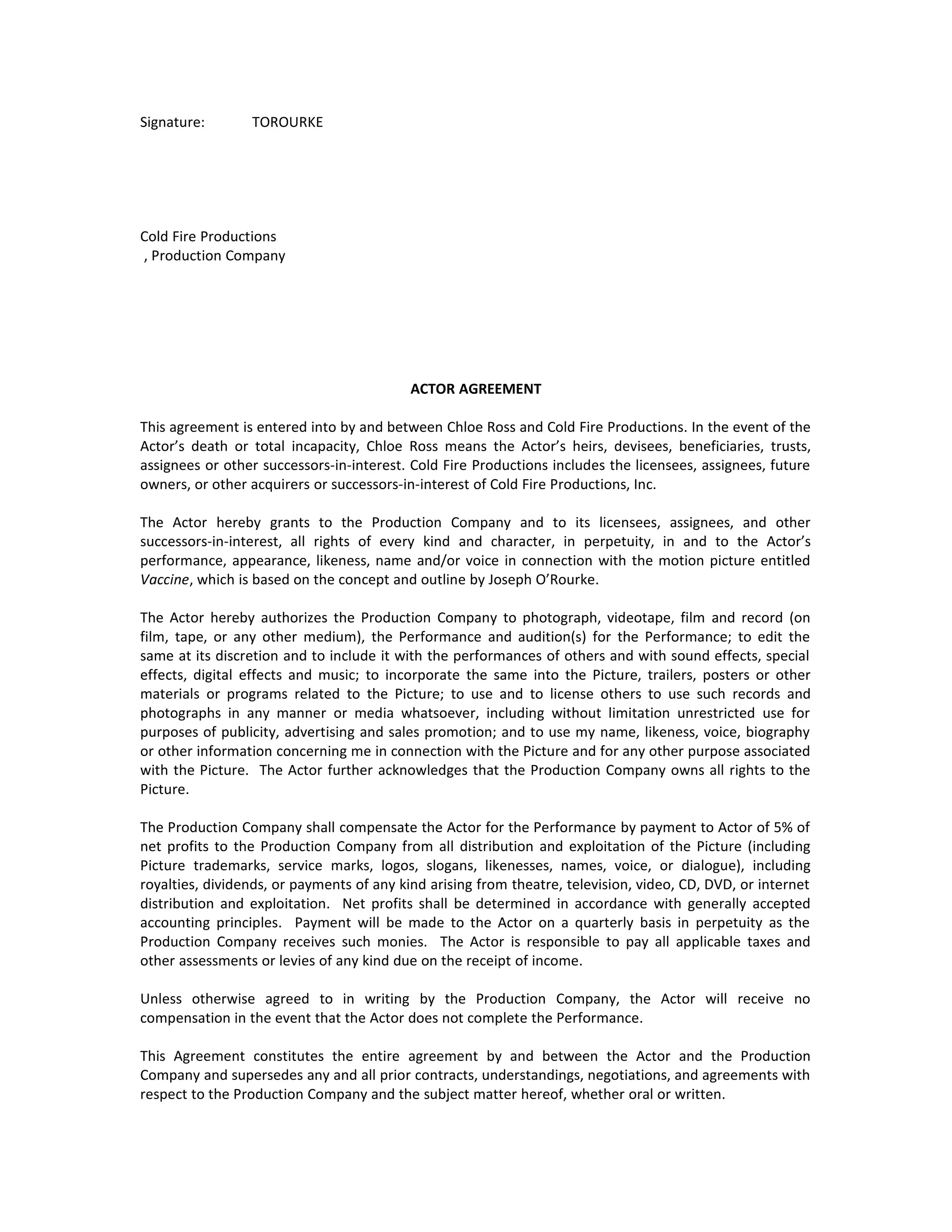 Actor agreement | DOC | Theater | Fine Art