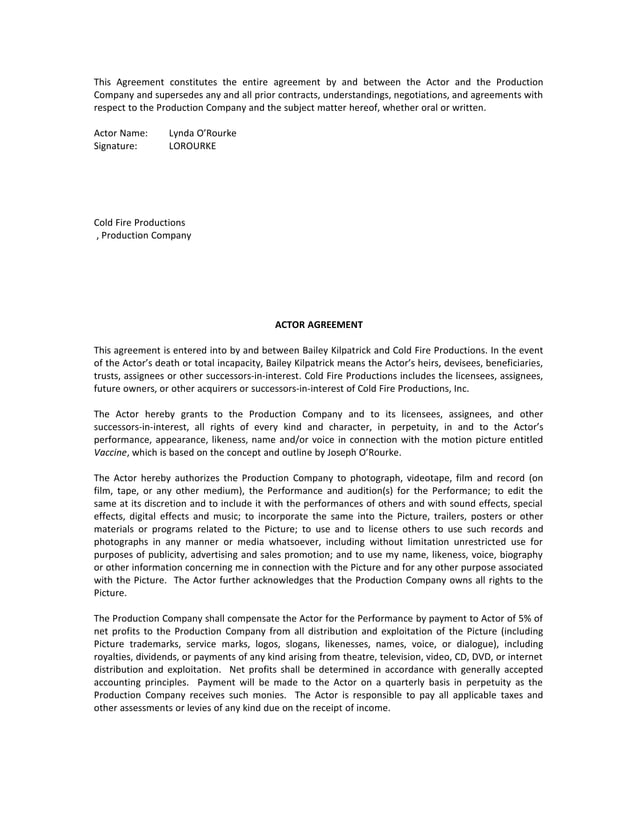 Actor agreement | DOC | Theater | Fine Art
