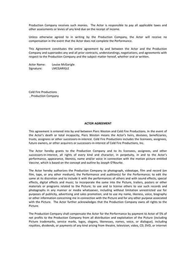 Actor agreement | DOC | Theater | Fine Art