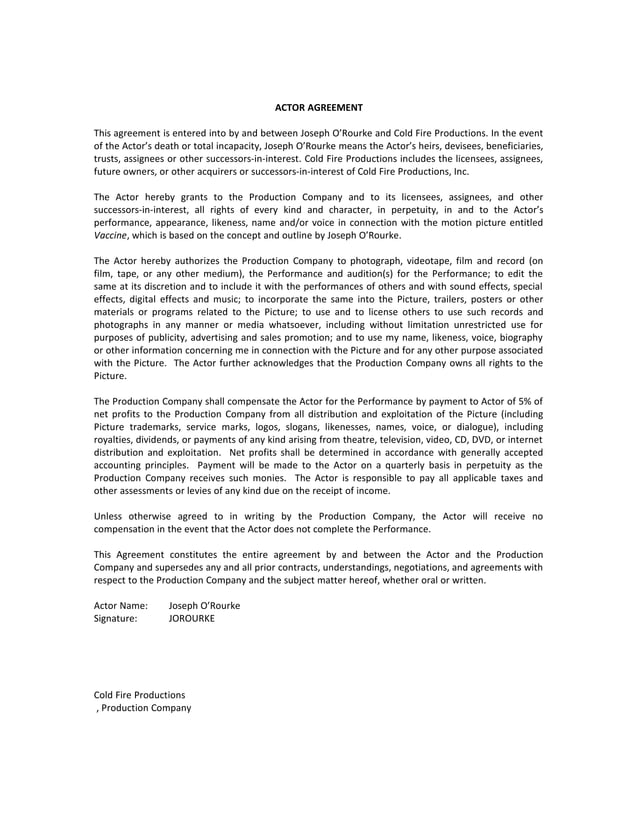 Actor agreement | DOC | Theater | Fine Art