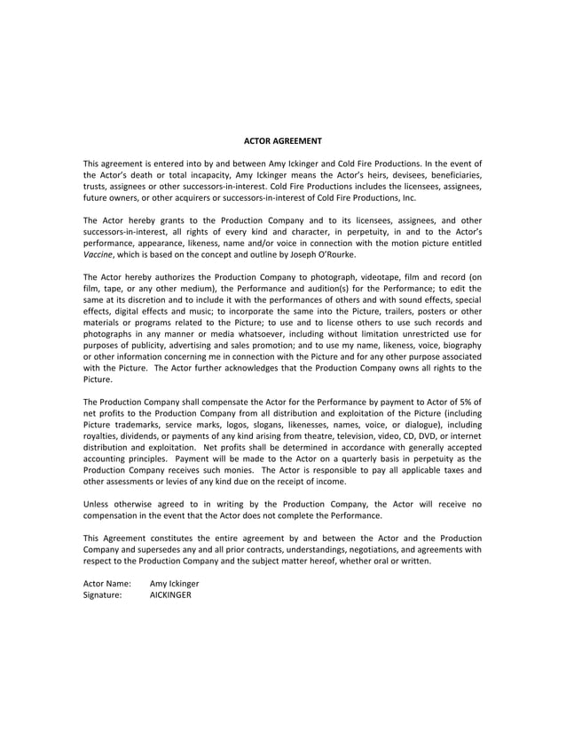 Actor agreement | DOC | Theater | Fine Art