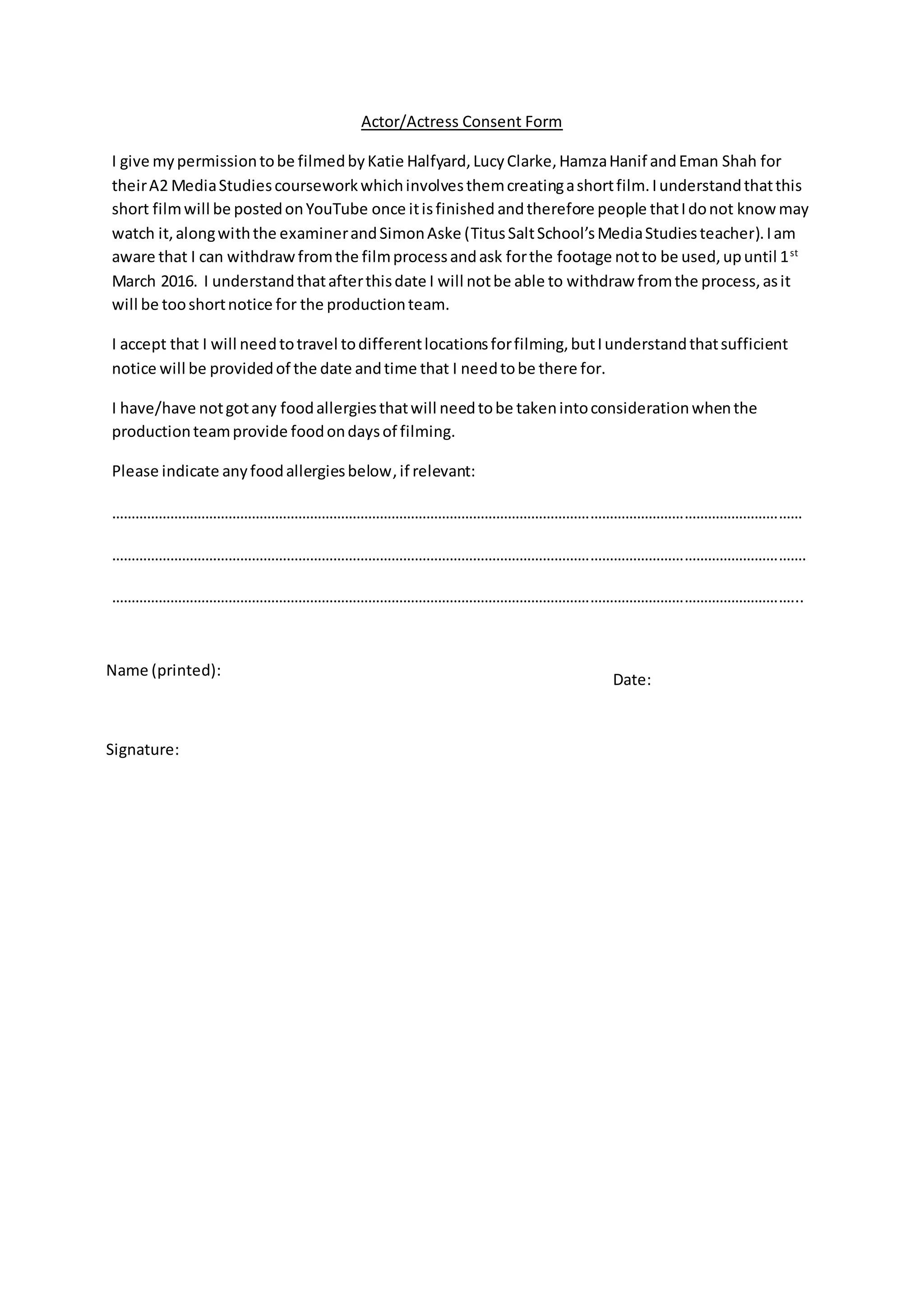 Actor consent form | PDF