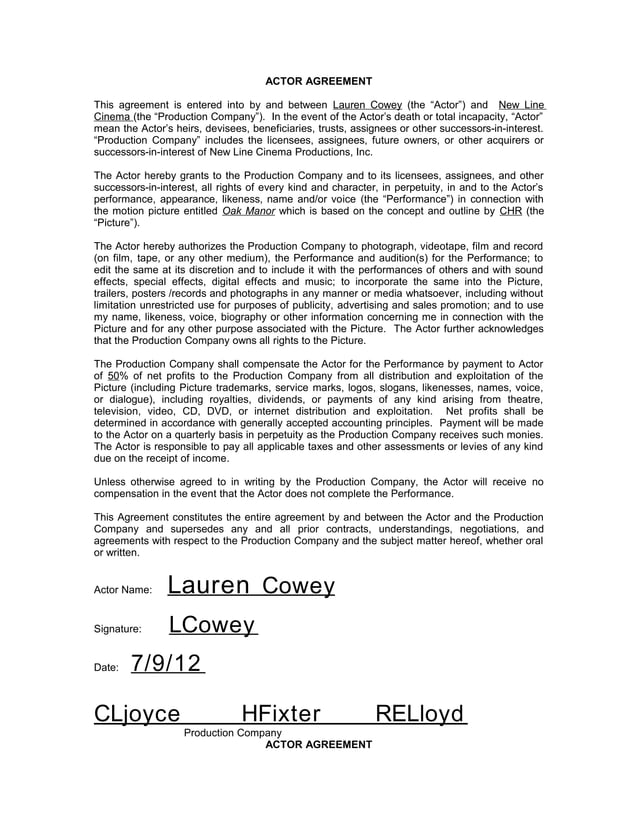 Actor Contracts | DOC | Video Production | Content Production